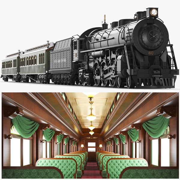 modelo 3d Tren de vapor completo y detallado con interior (1 ...