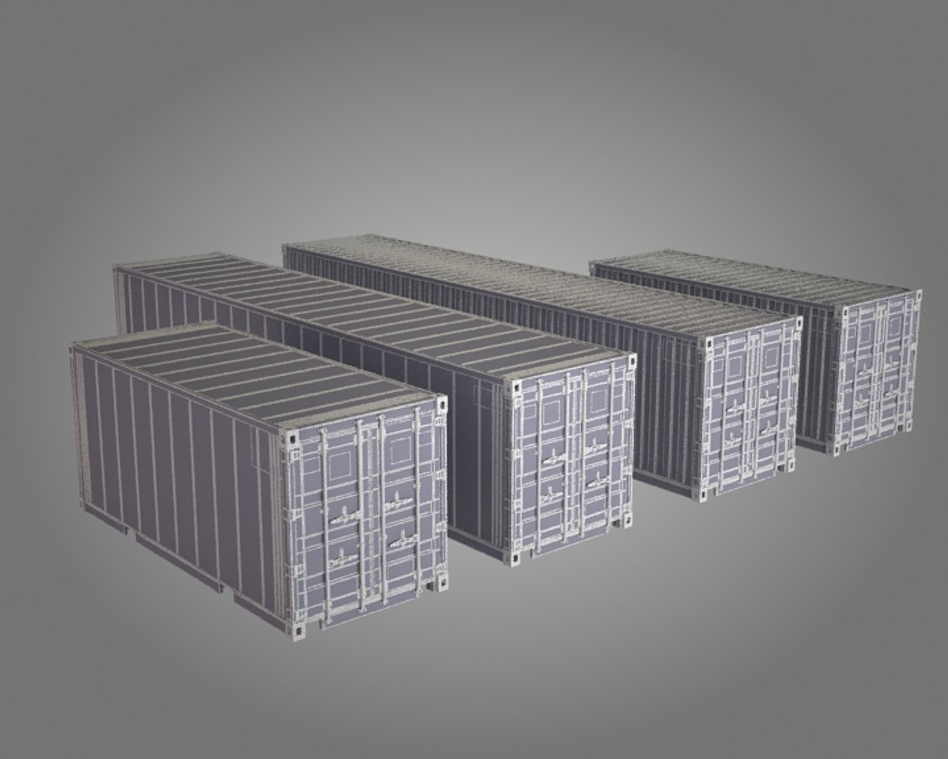 containers sets modeled 3d 3ds