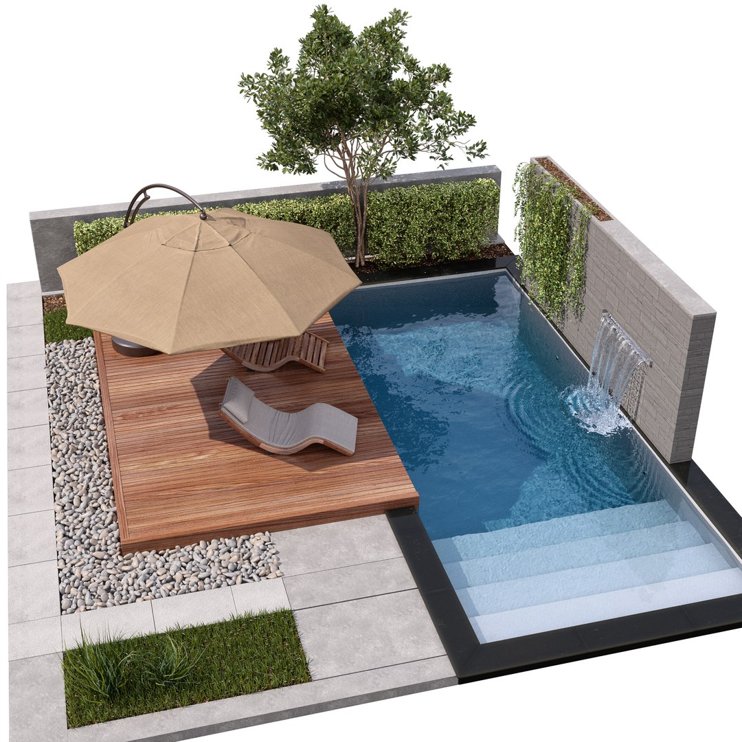 3D Backyard with Pool plants Furniture - TurboSquid 1865891