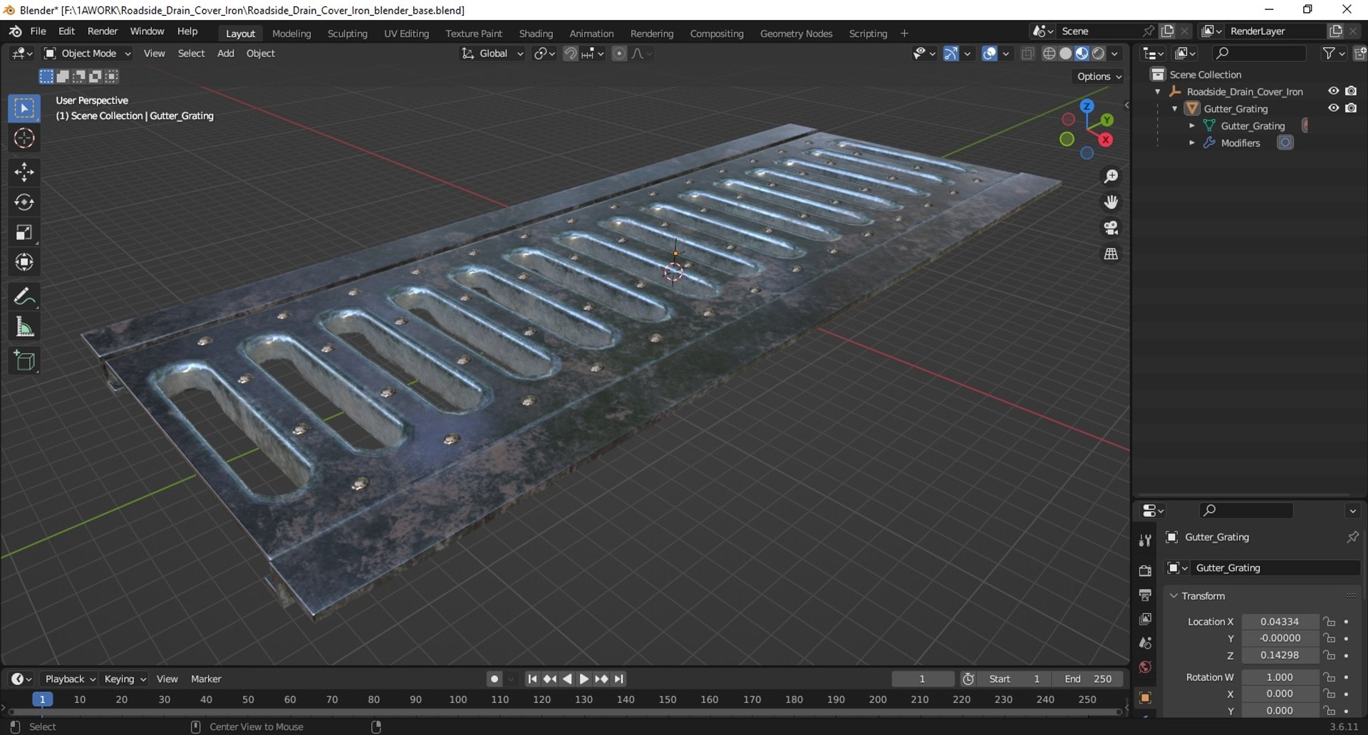 3D Roadside Drain Cover Iron Model - TurboSquid 2282330