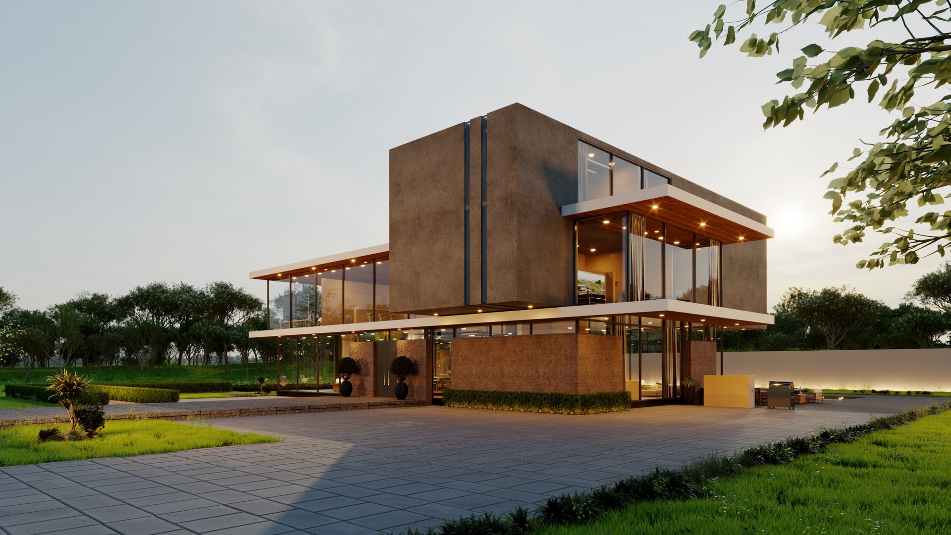 Modern Mies Van Der Rohe Style Hill House Corona 3ds Max Villa Mountain ...