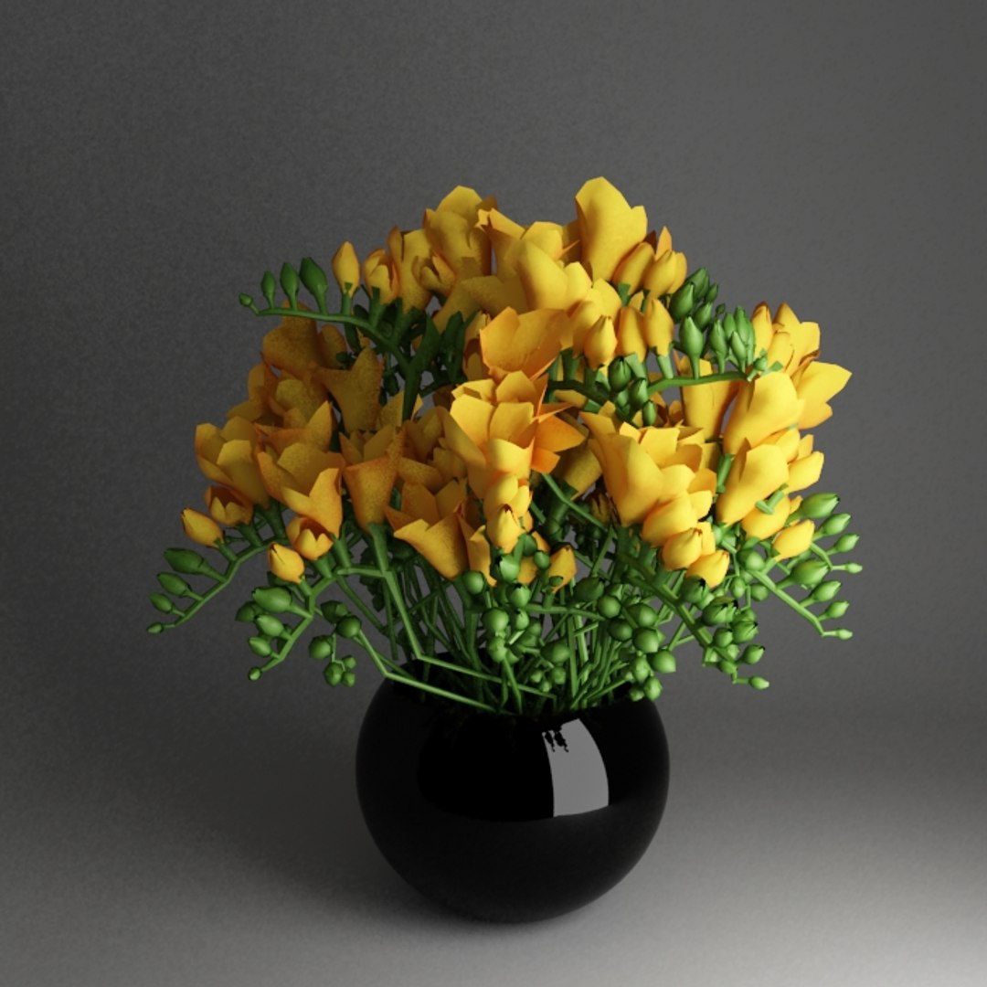 Bowl Flowers Freesia 3d Model
