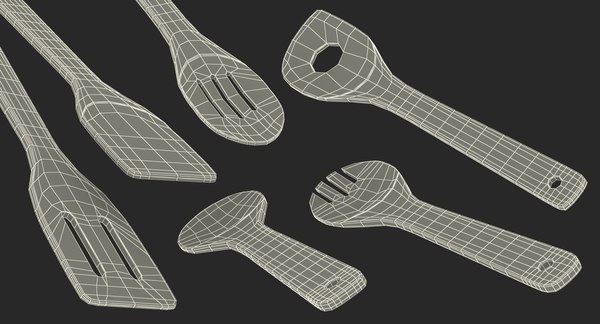 3D wooden spoon utensil set model - TurboSquid 1416063