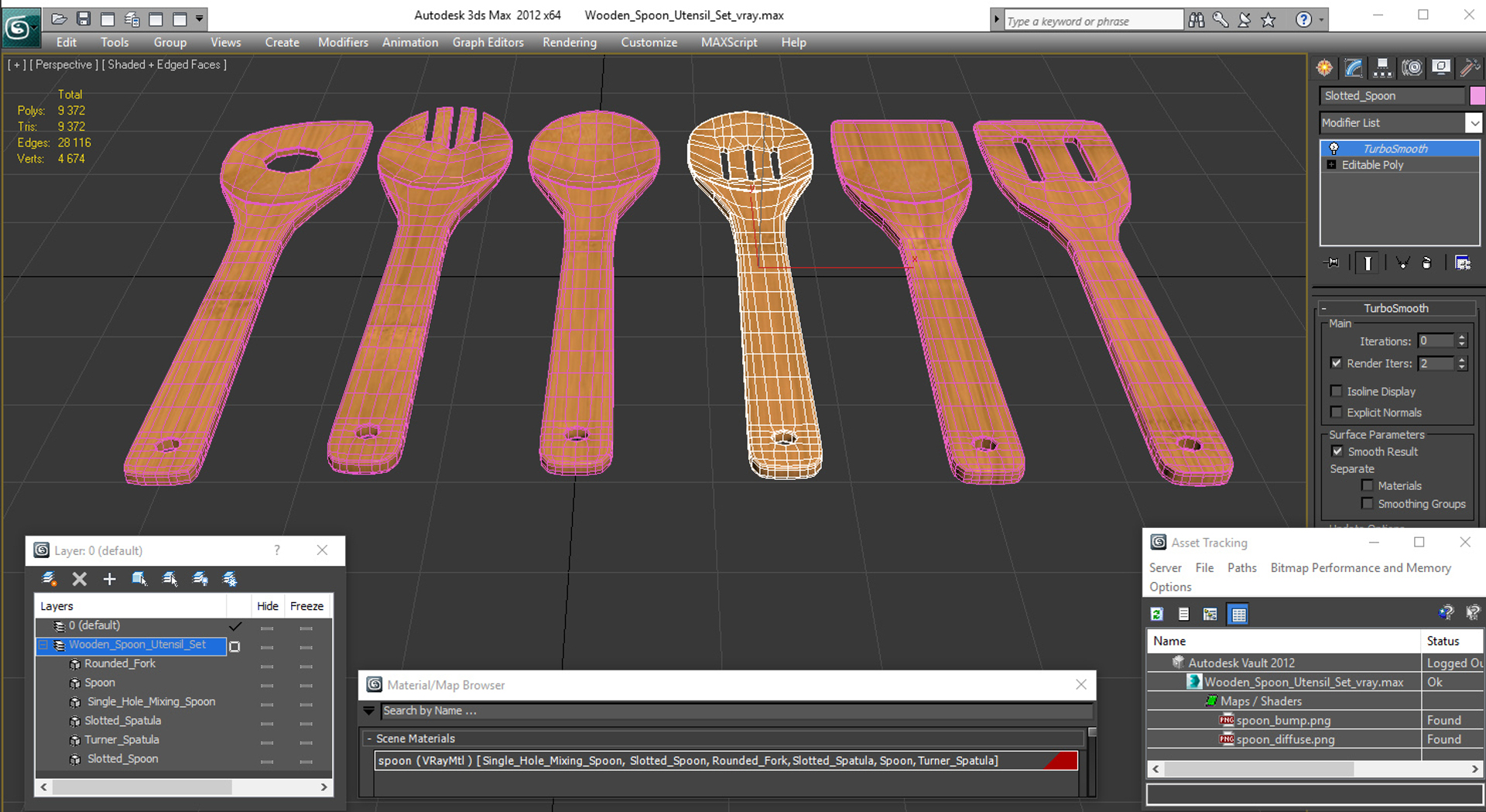 3D wooden spoon utensil set model - TurboSquid 1416063
