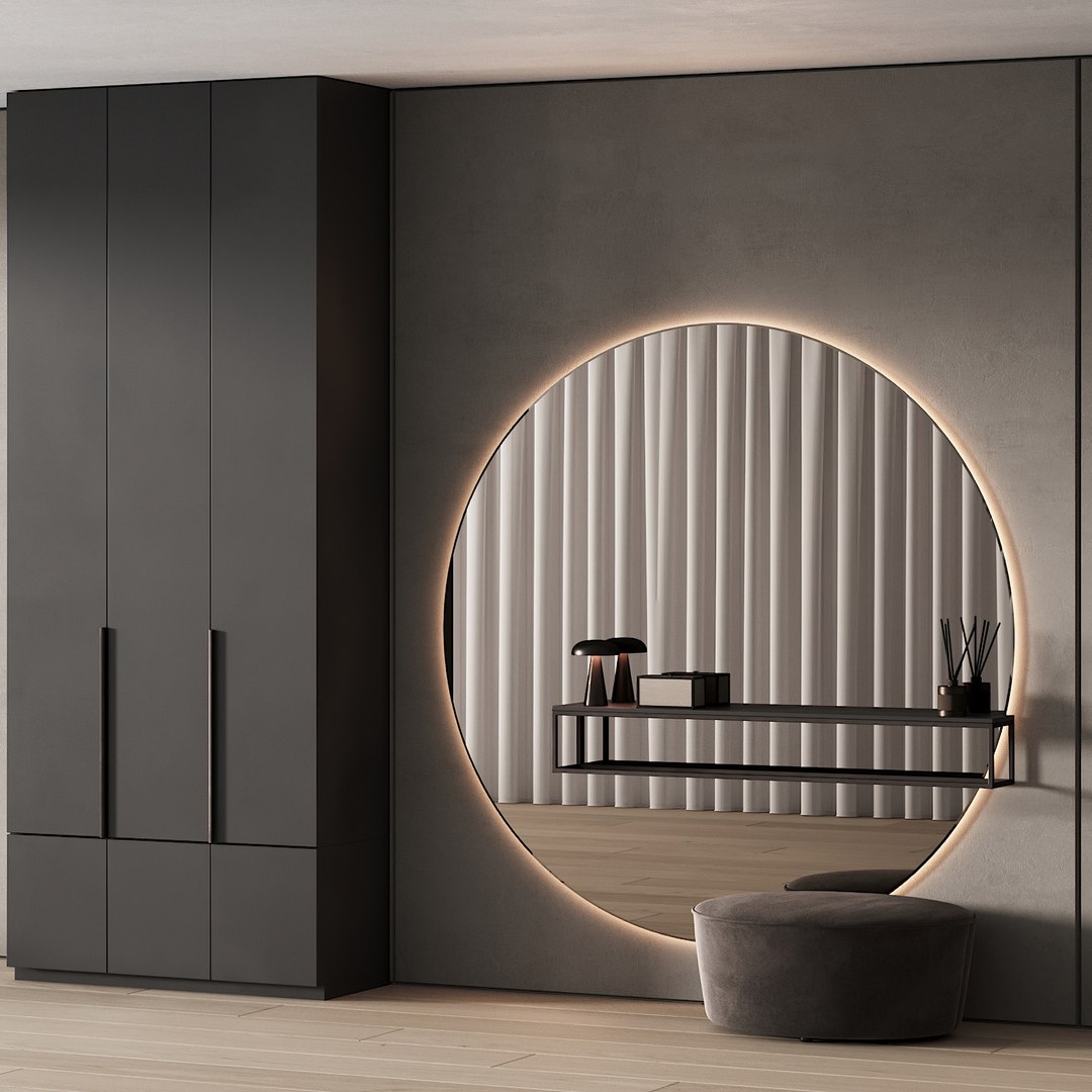 247 Hallway Zone 09 Minimal Hall With Big Round Mirror 01 3D Model ...