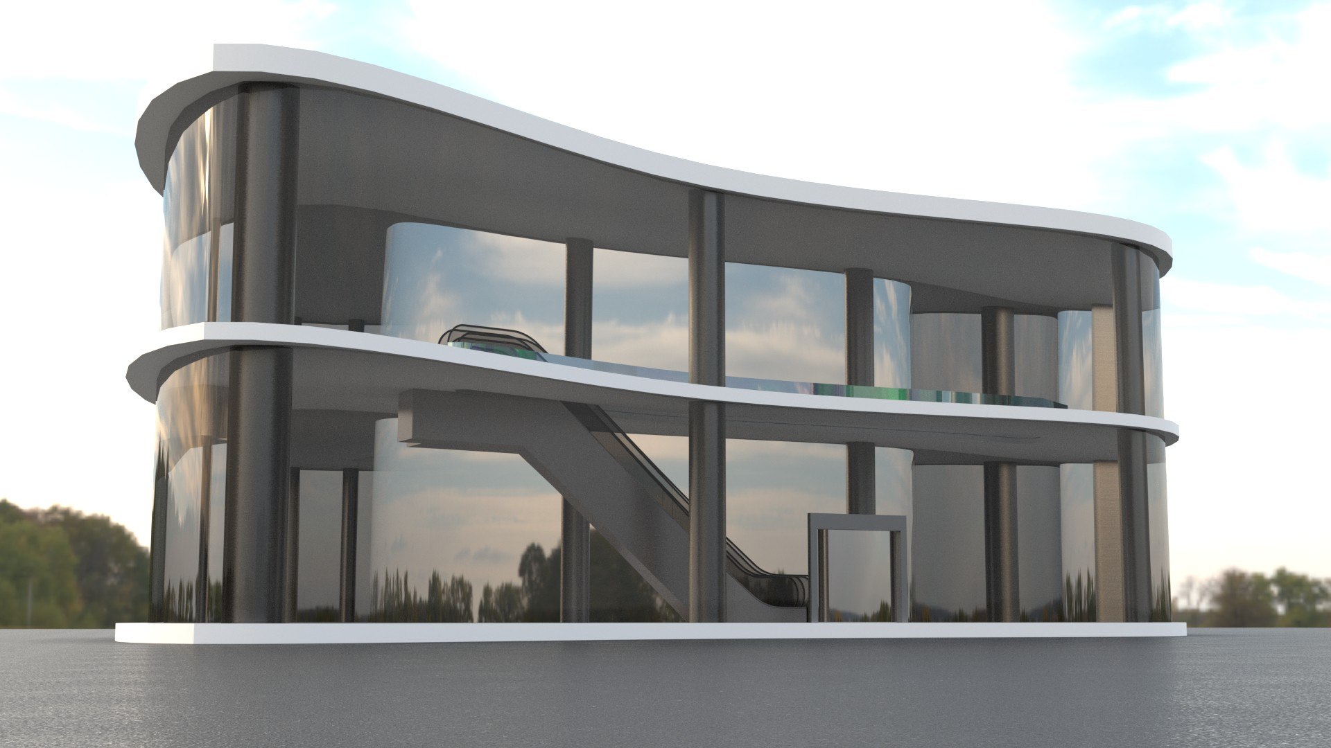 3D Futuristic Shopping Center S Shaped Model - TurboSquid 2141908