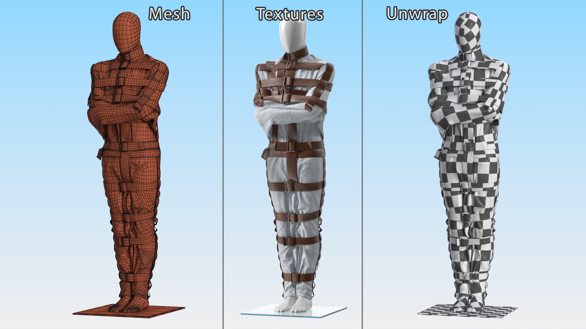 Straitjacket On Mannequin With Leather Belts 3D Model - TurboSquid 2291264