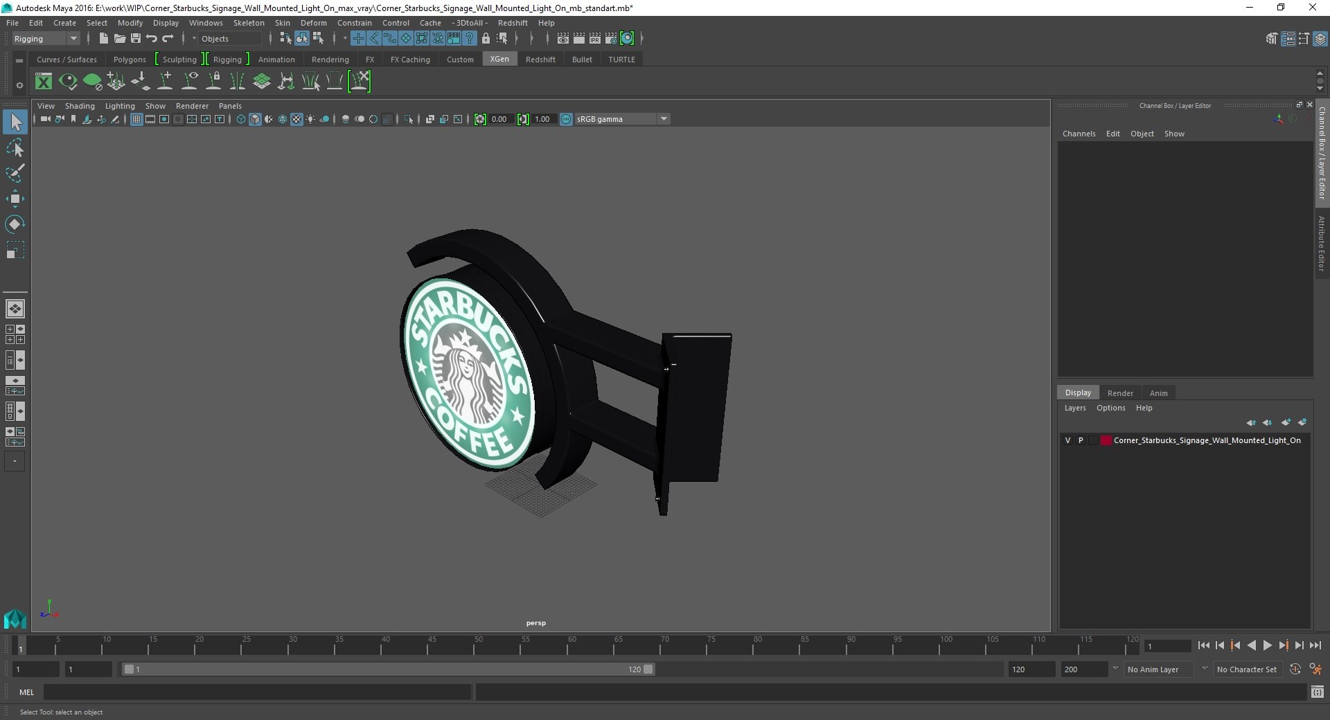 3D Model Corner Starbucks Signage Wall Mounted Light On - TurboSquid ...