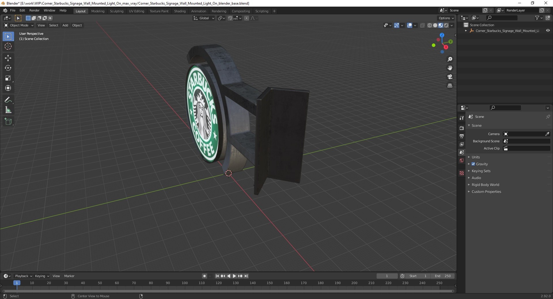 3D Model Corner Starbucks Signage Wall Mounted Light On - TurboSquid ...