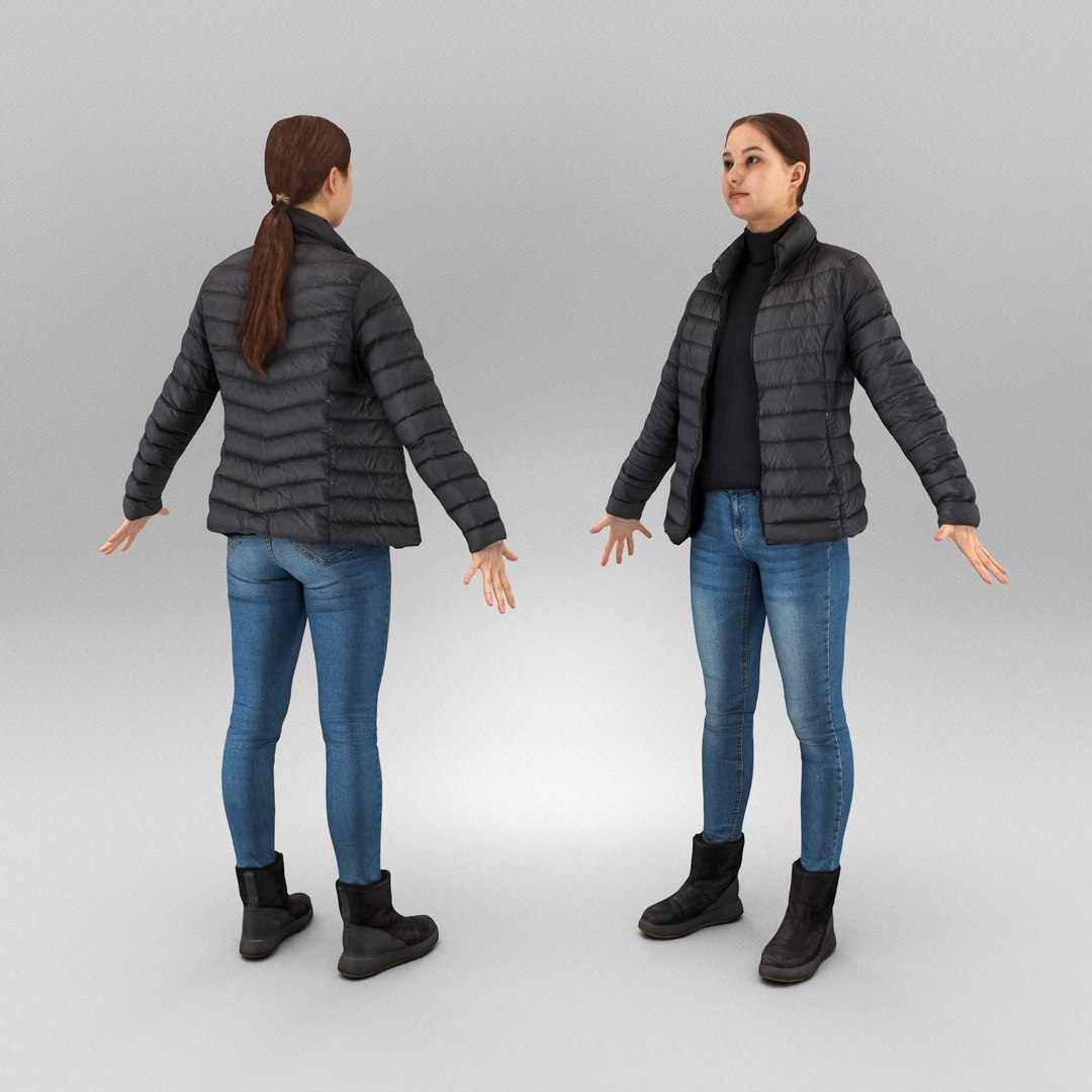 3D Young Woman In Puffer Jacket Ready For Animation 391 Model ...
