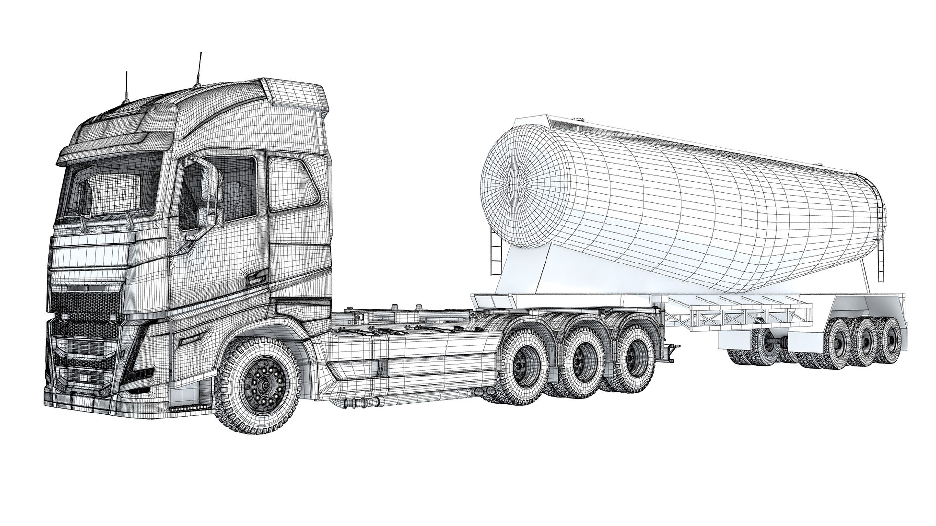 3D Truck With Tank Trailer Model - TurboSquid 1902642