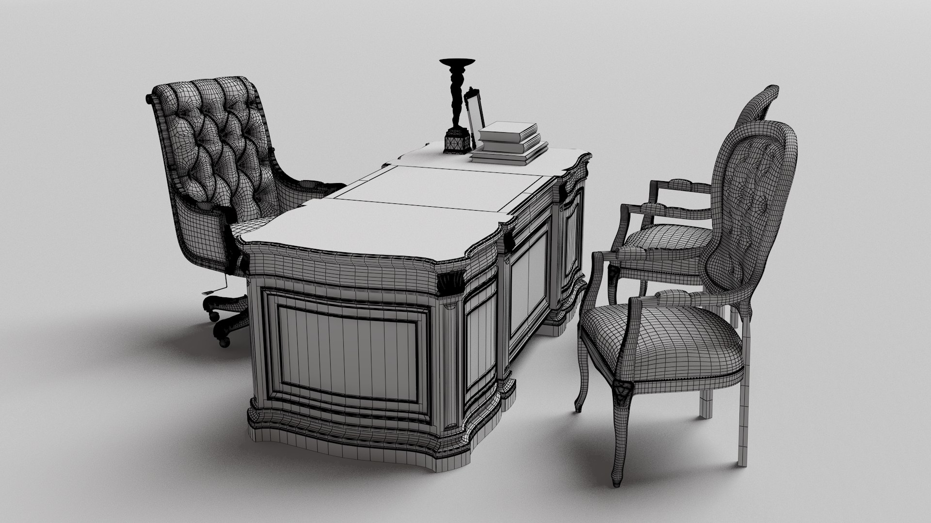 3D Model Classic Executive Office Desk Set With Chairs - TurboSquid 2309847