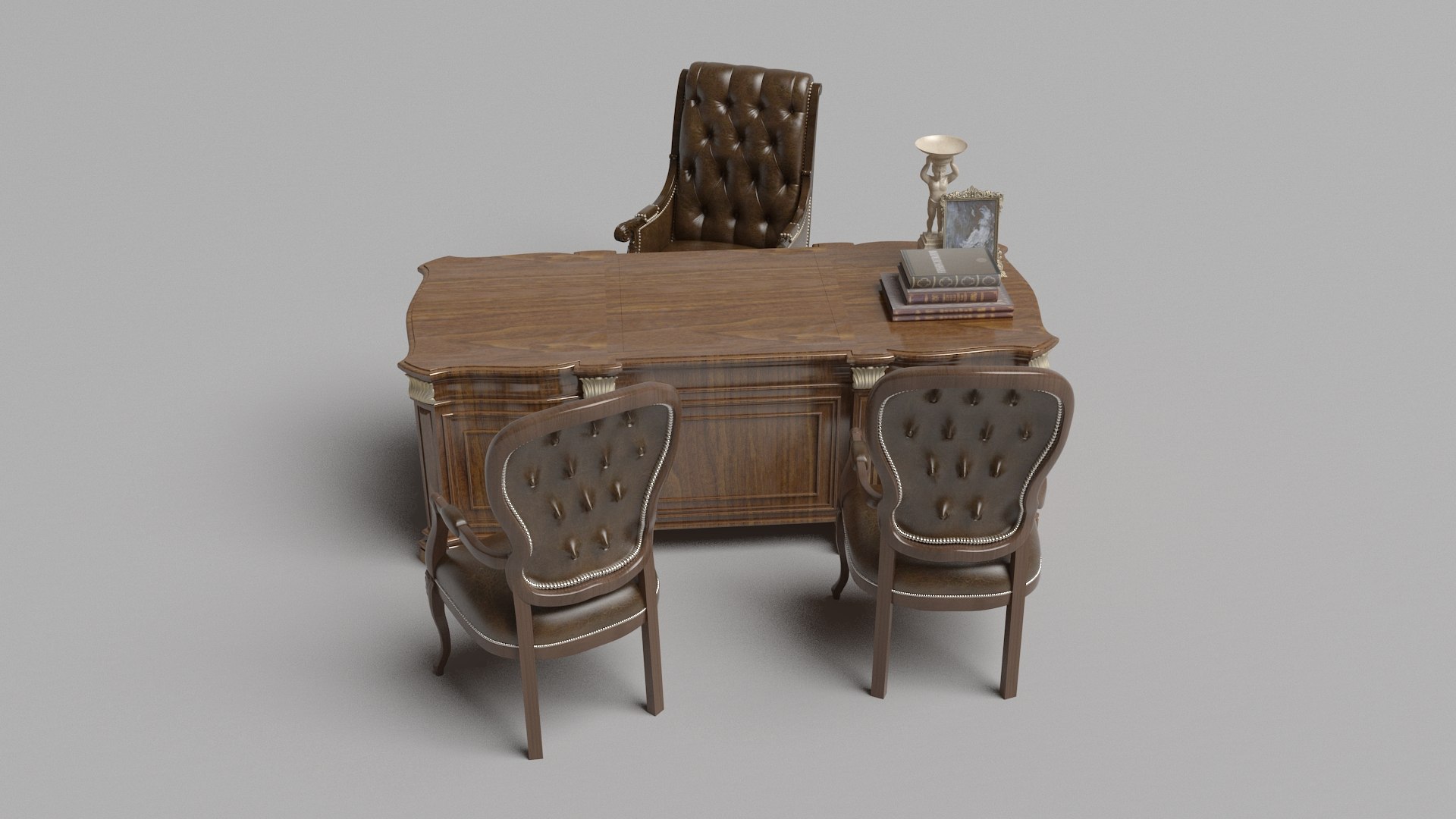 3D Model Classic Executive Office Desk Set With Chairs - TurboSquid 2309847