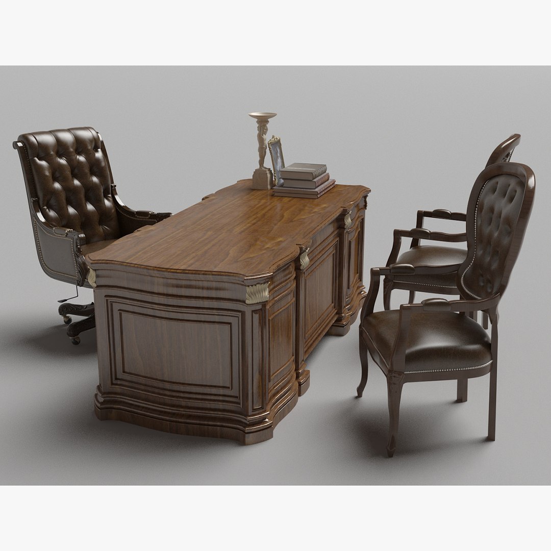 3D Model Classic Executive Office Desk Set With Chairs - TurboSquid 2309847