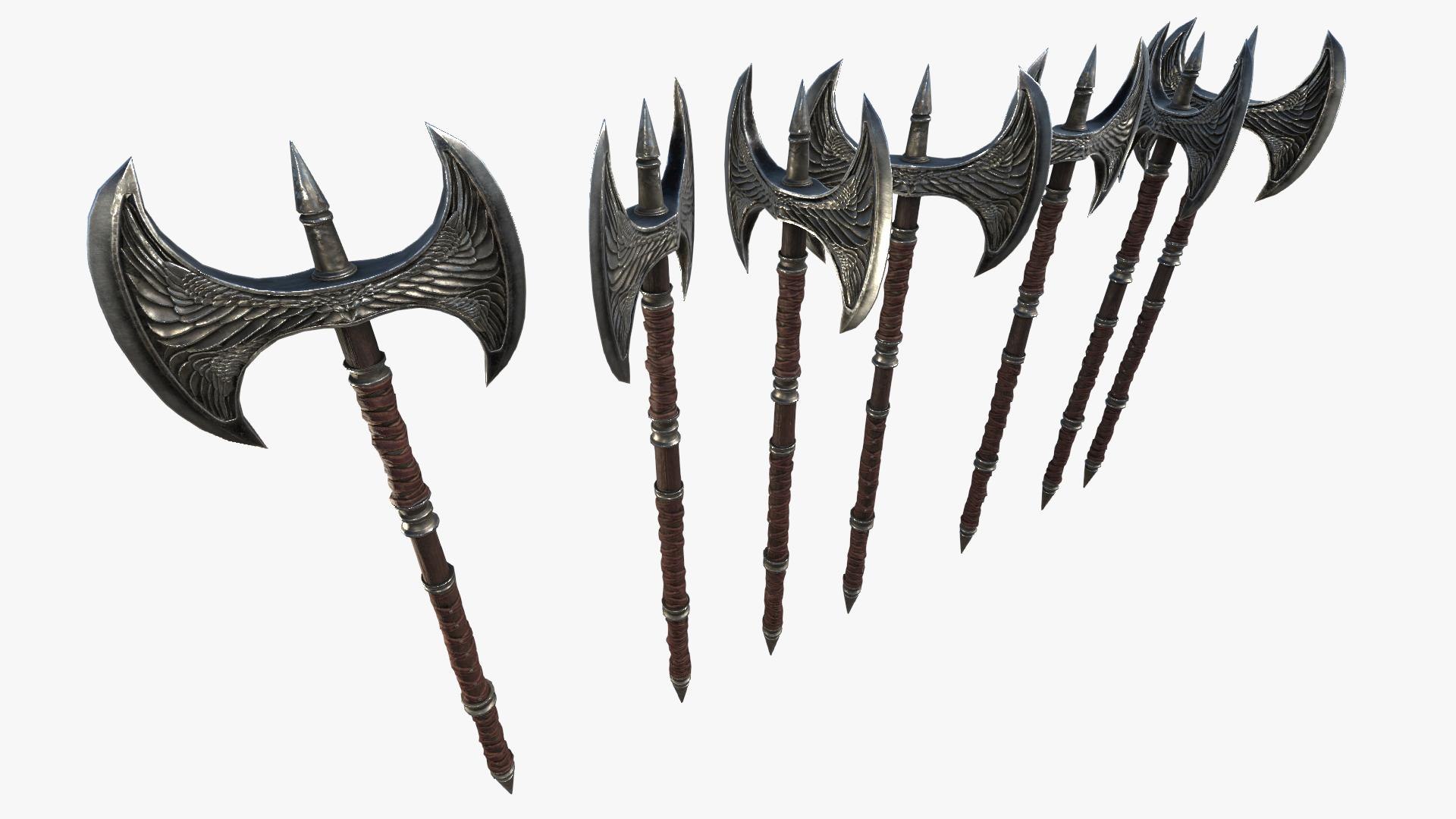 3D Fantasy Axe RPG Great Axe Battle Axe Great-axe Battle-axe Hand Battle Ax Two Handed Pick ...