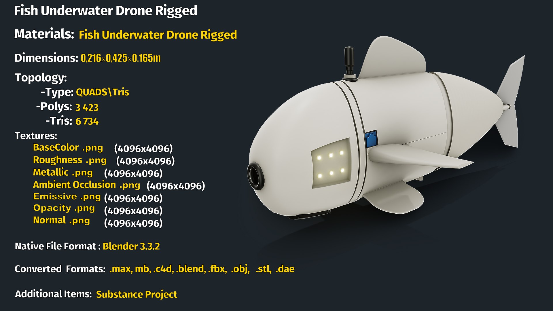 Fish Underwater Drone Rigged 3D Model - TurboSquid 2036878