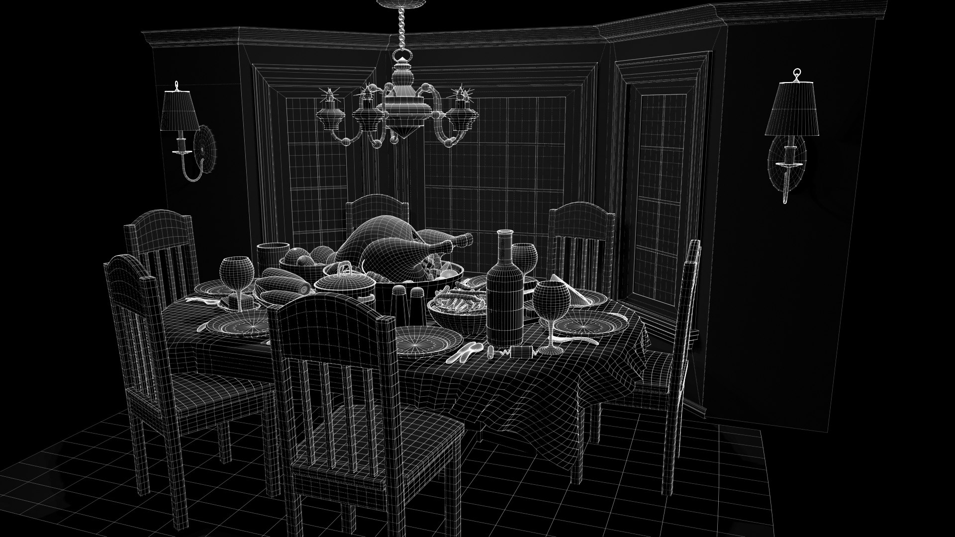 3d Model Cartoon Dinner Table