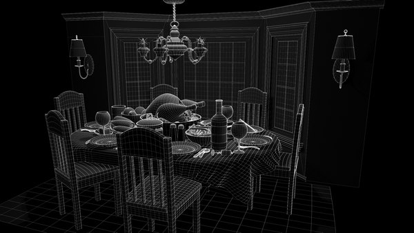 3d model cartoon dinner table