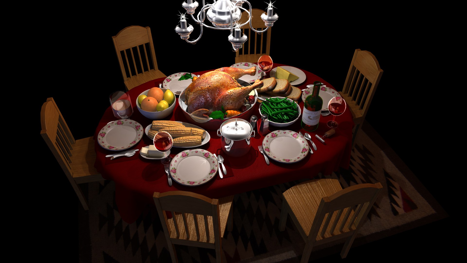 3d Model Cartoon Dinner Table