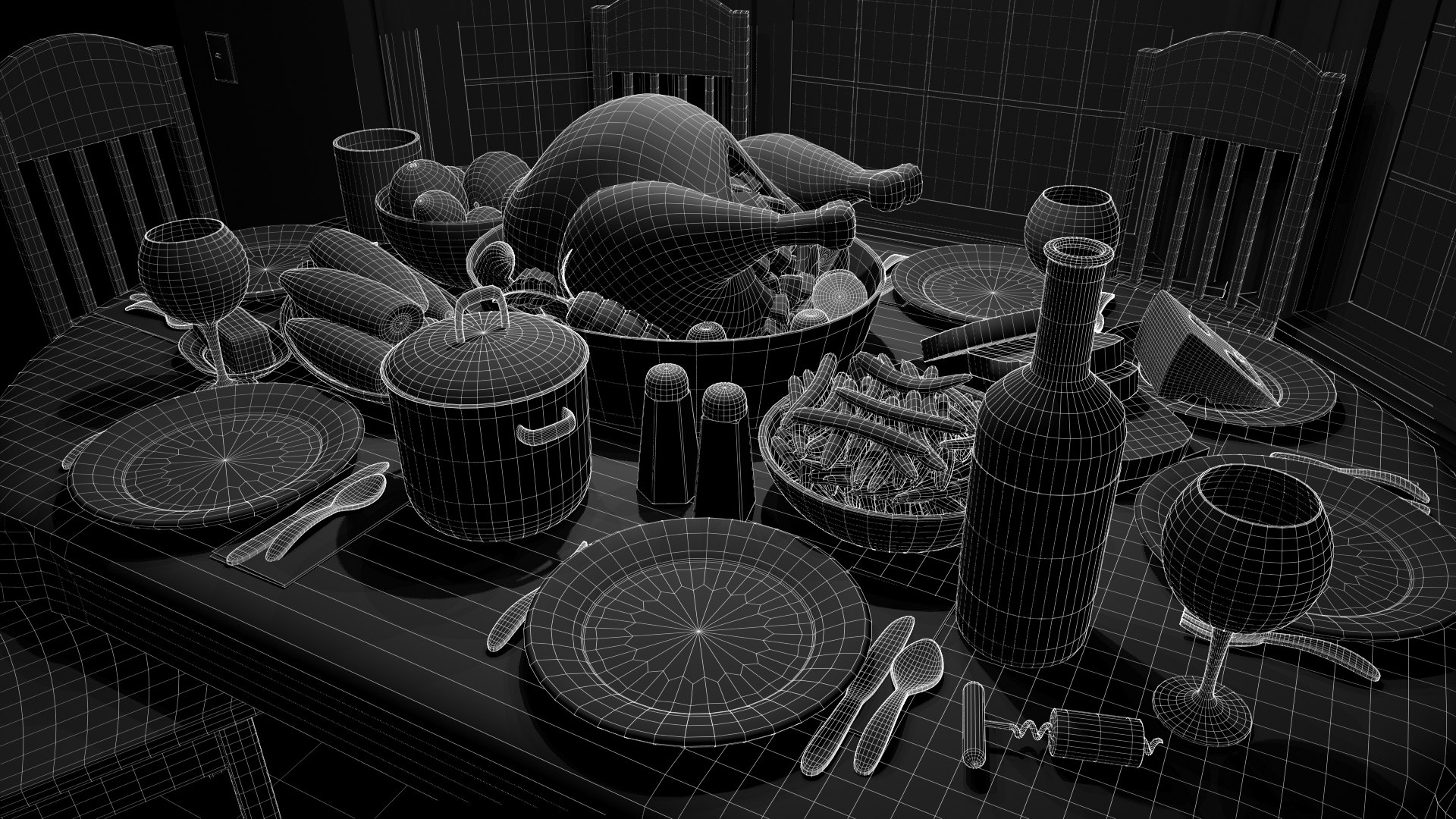 3d Model Cartoon Dinner Table