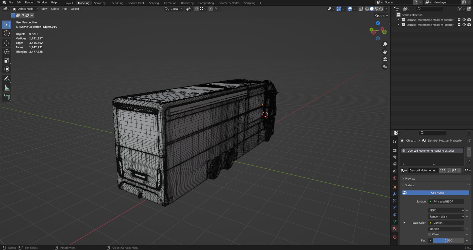 3D Dembell Motorhome Model M Grey Color Class A Mercedes-Benz Actros ...