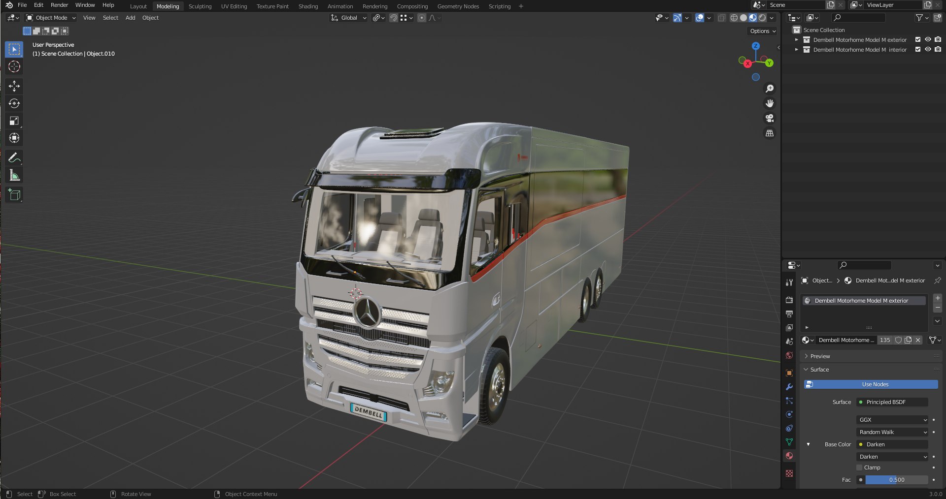 3D Dembell Motorhome Model M Grey Color Class A Mercedes-Benz Actros ...