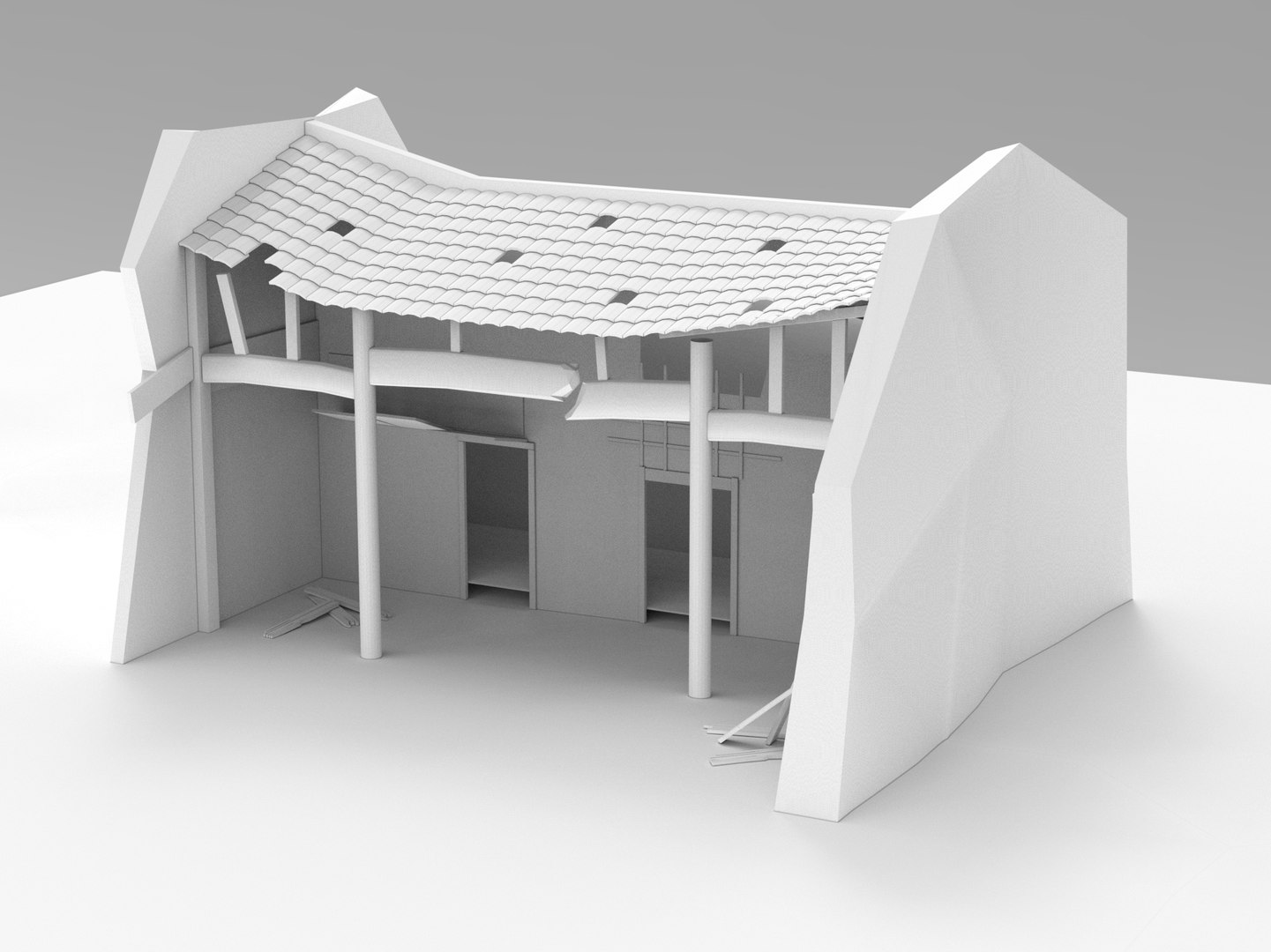 Broken Building House Village Town Scene Ancient Archaic Model ...