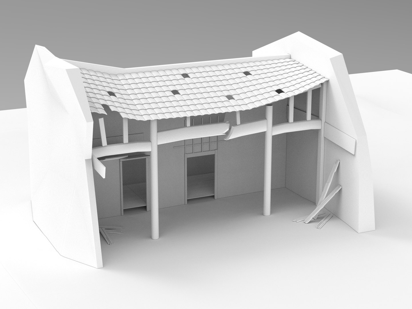 Broken Building House Village Town Scene Ancient Archaic Model ...