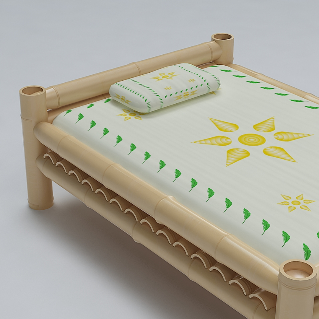 3d model bed cot bamboo
