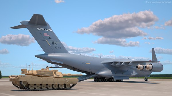 modelo 3d Tanques M1A2 Abrams cargados en un C-17 Globemaster III aparejado - TurboSquid 2349972