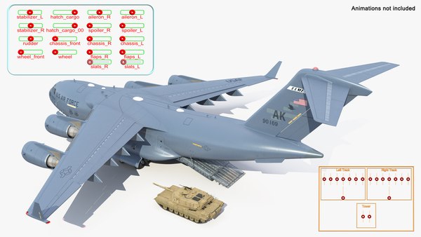 modelo 3d Tanques M1A2 Abrams cargados en un C-17 Globemaster III aparejado - TurboSquid 2349972