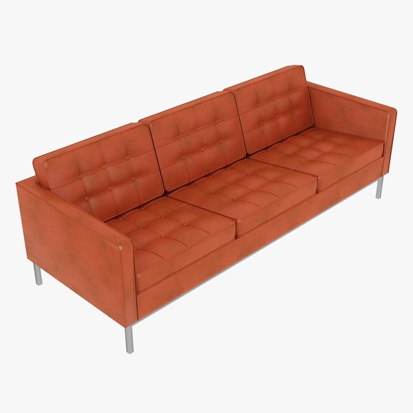 Knoll Florence Orange Leather Three Seat Sofa 3D model - TurboSquid 1995107