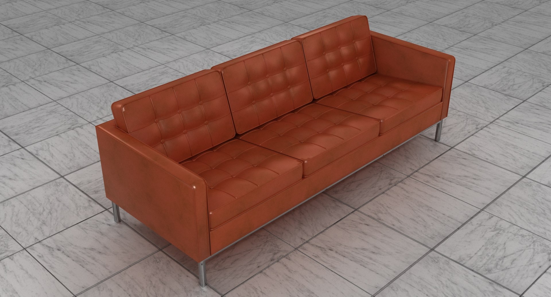 Knoll Florence Orange Leather Three Seat Sofa 3D Model - TurboSquid 1995107