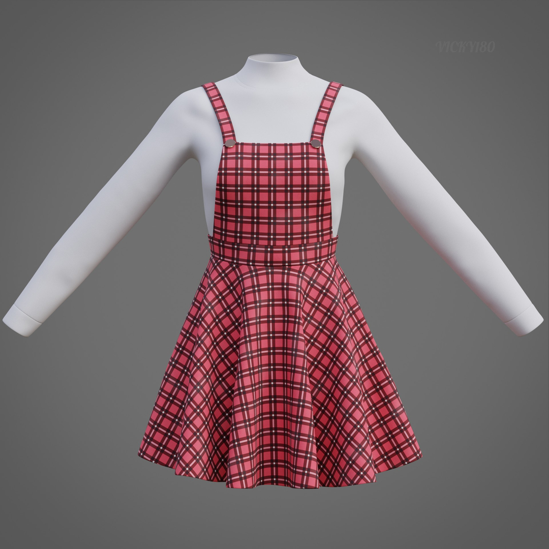 Check Dungaree Outfit - Pinafore Dress And Sweater Model - TurboSquid ...