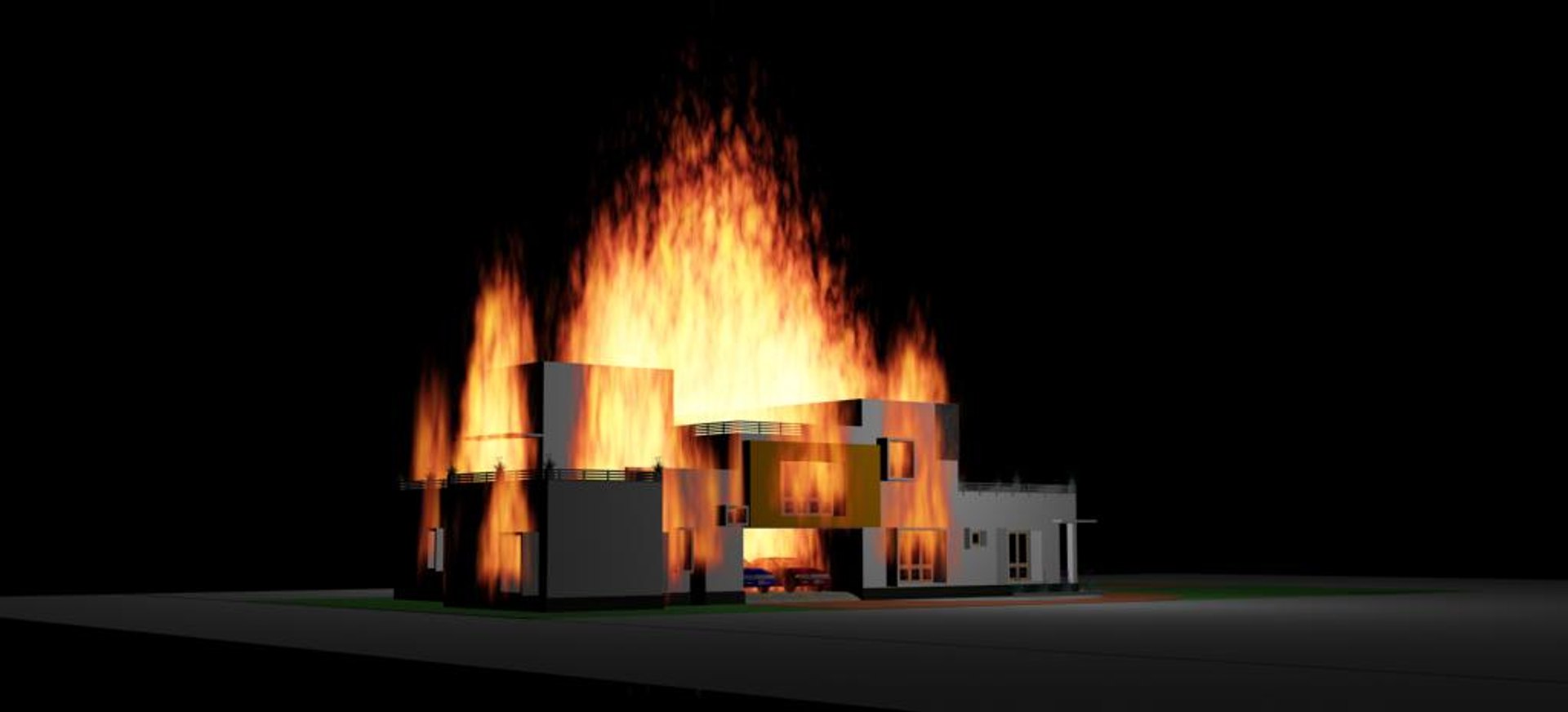 3d Burning Villa Animation Model