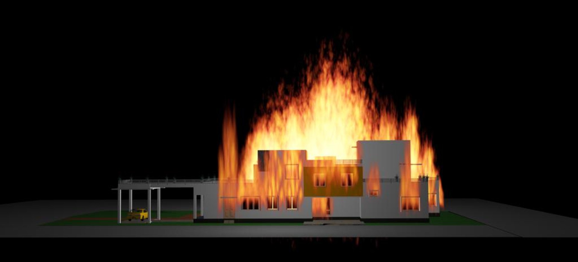 3d Burning Villa Animation Model