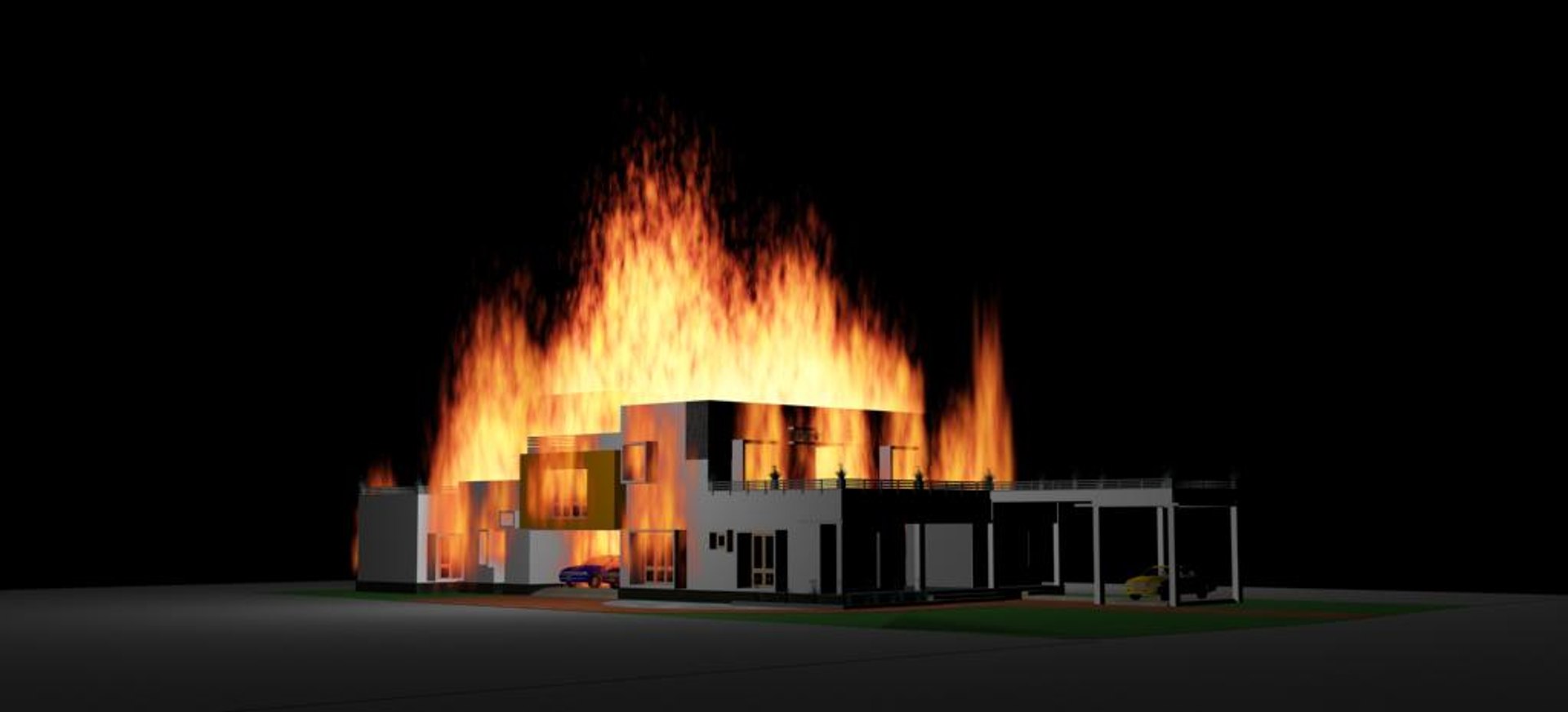 3d Burning Villa Animation Model
