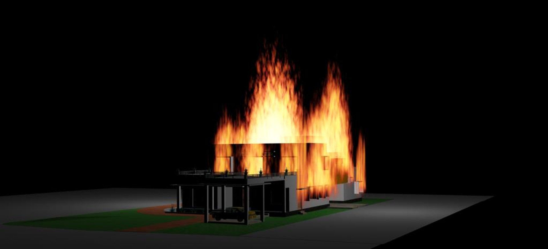 3d Burning Villa Animation Model