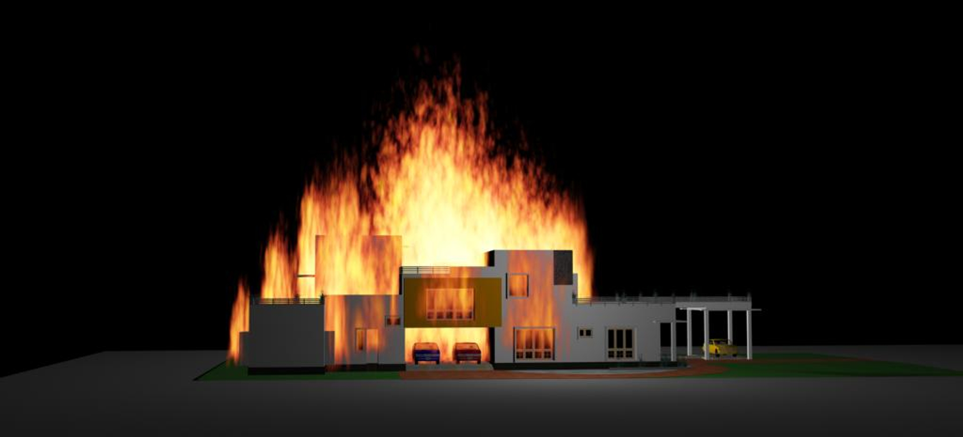 3d Burning Villa Animation Model
