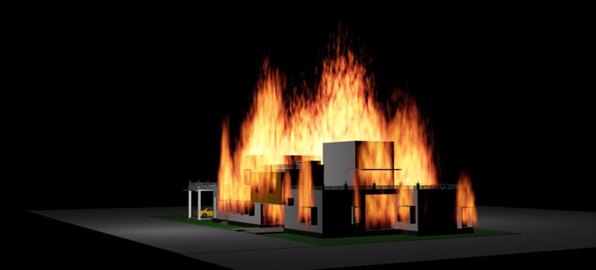 3d Burning Villa Animation Model