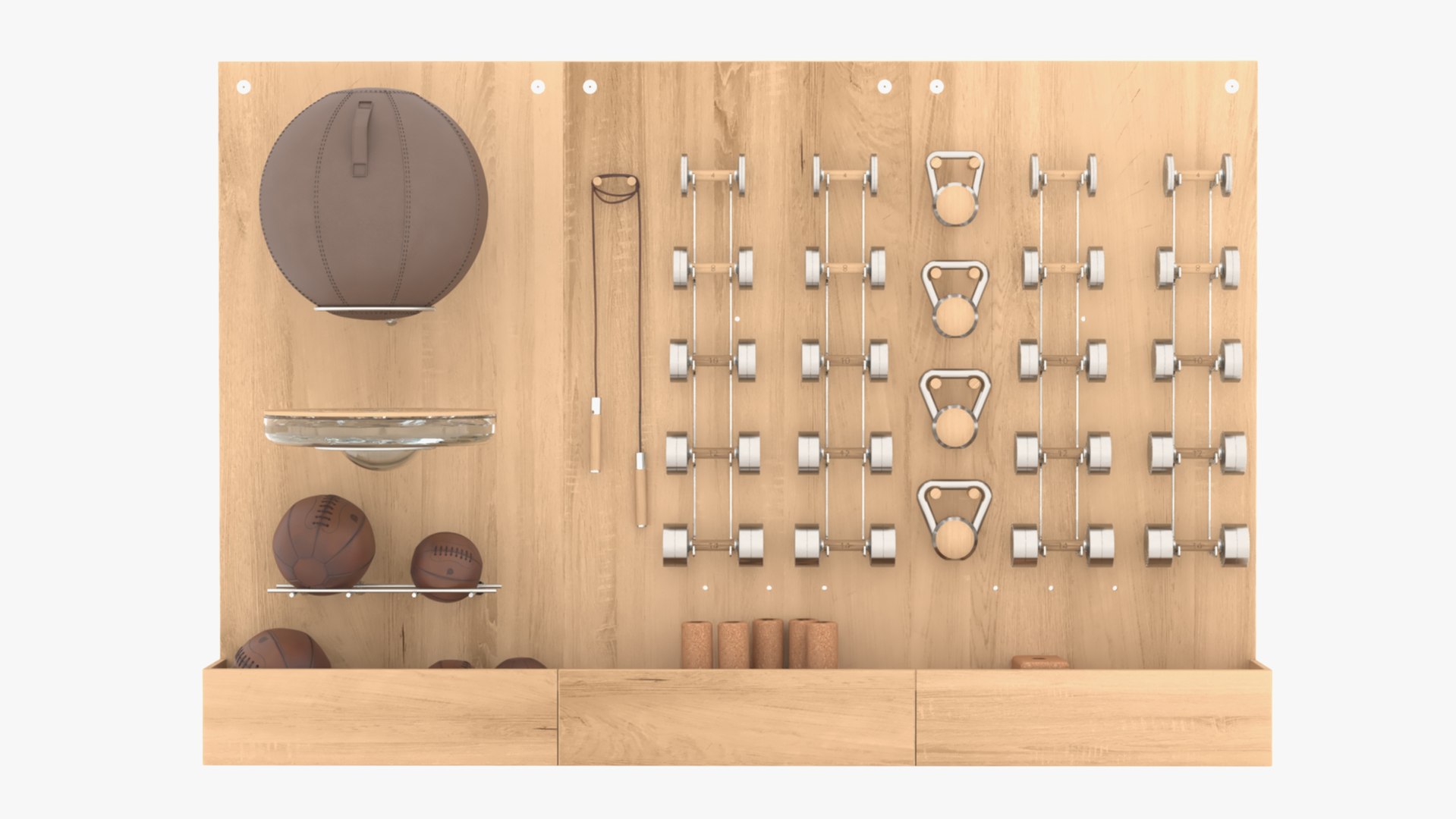 Free Paragon Studio Luxury Gym Equipment Wall Storage Unit - 3 Panel 3D ...