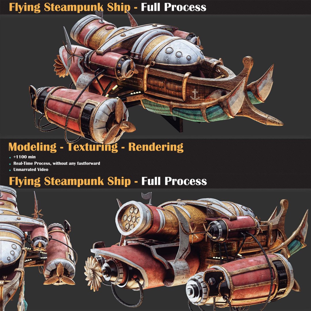 3D Flying Steampunk Ship - Full Tutorial Model - TurboSquid 2278452