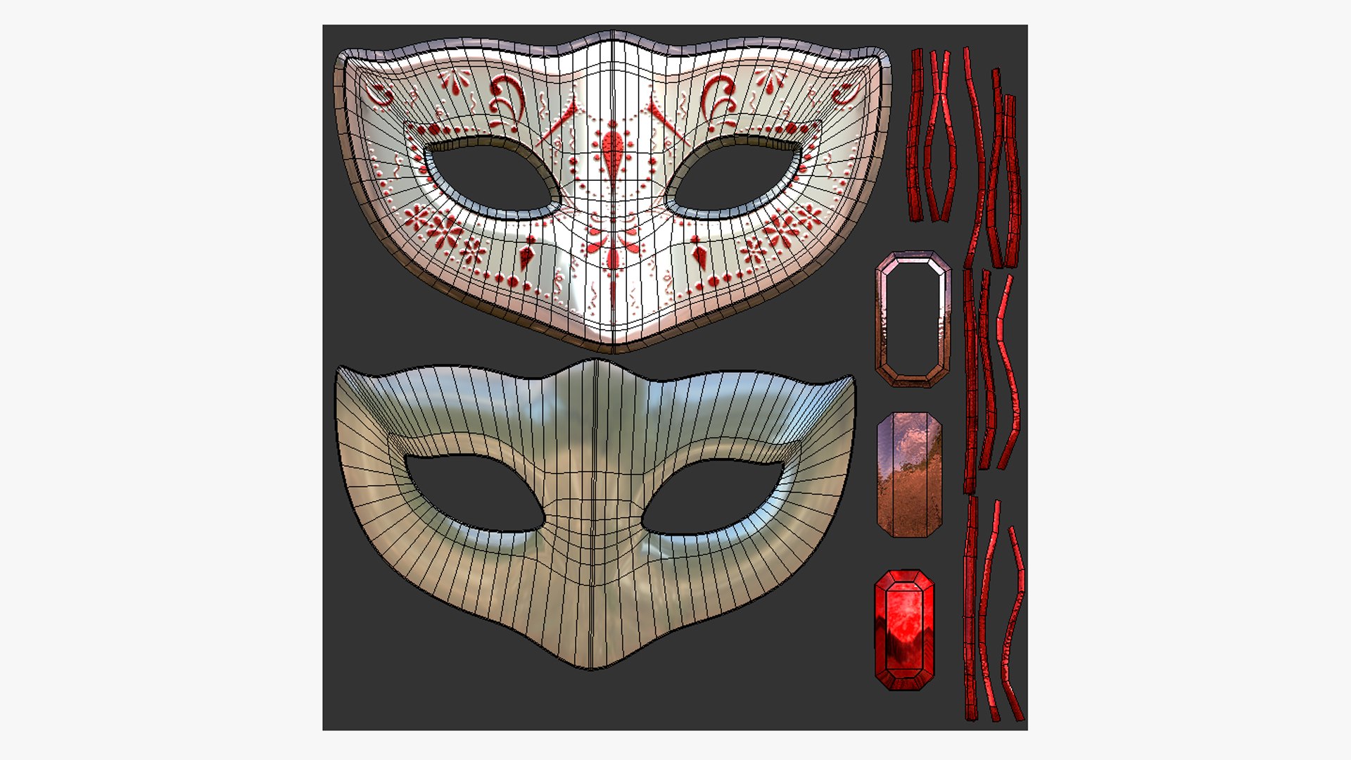 Carnival Mask E11 White Red - Costume Character Design 3D - TurboSquid 2160461