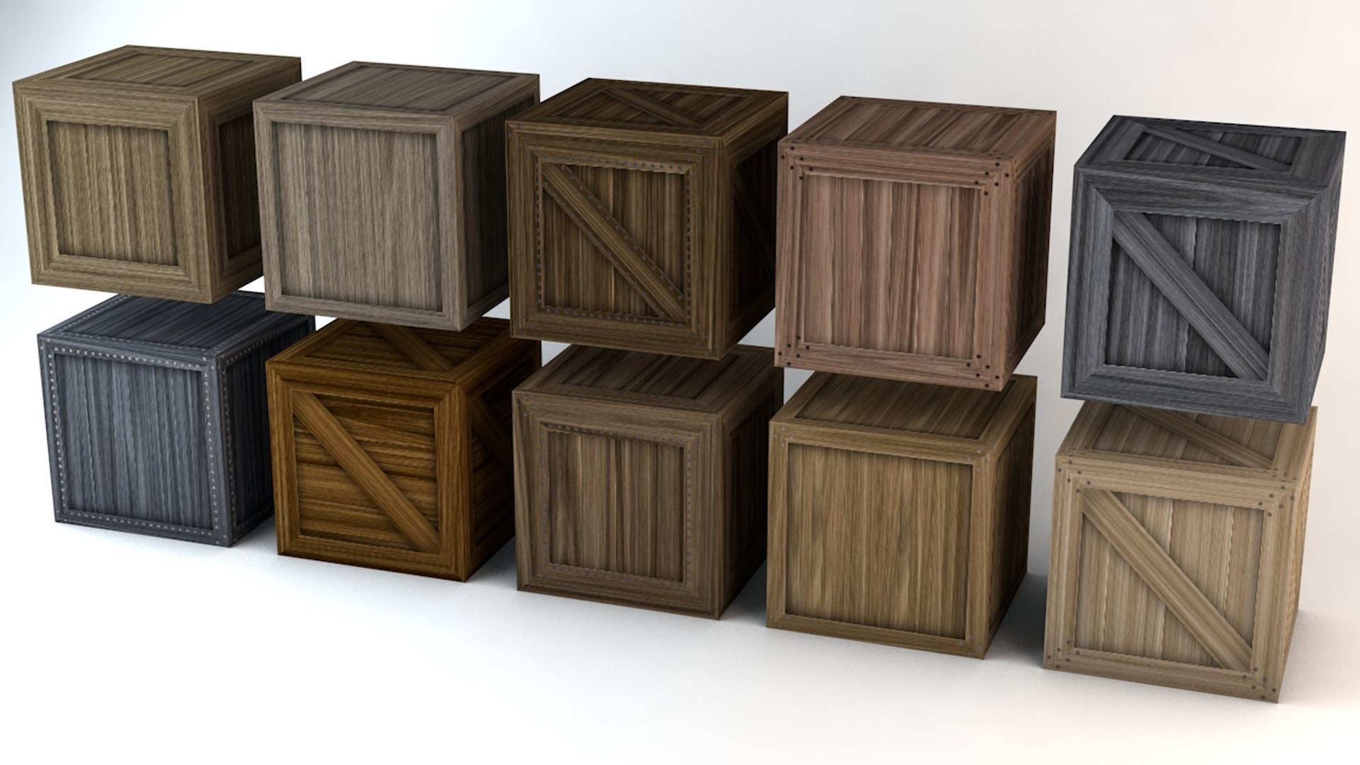 low-poly wooden crates 3d model