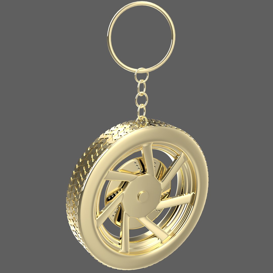 3D Model Simple Pure Gold Wheel 3 Keychain - TurboSquid 2390425