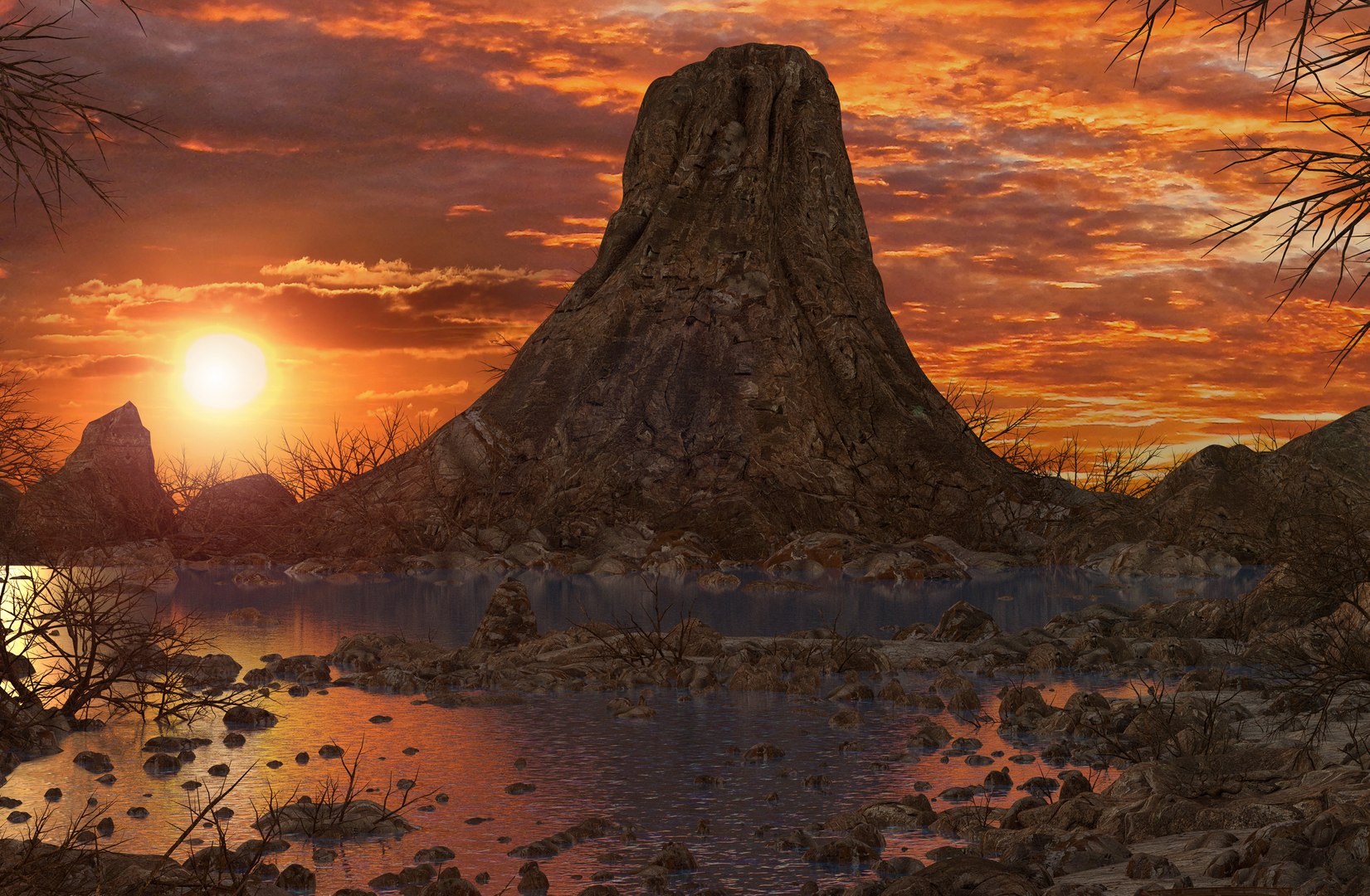 3D Environment Volcano Sunset - TurboSquid 1464393