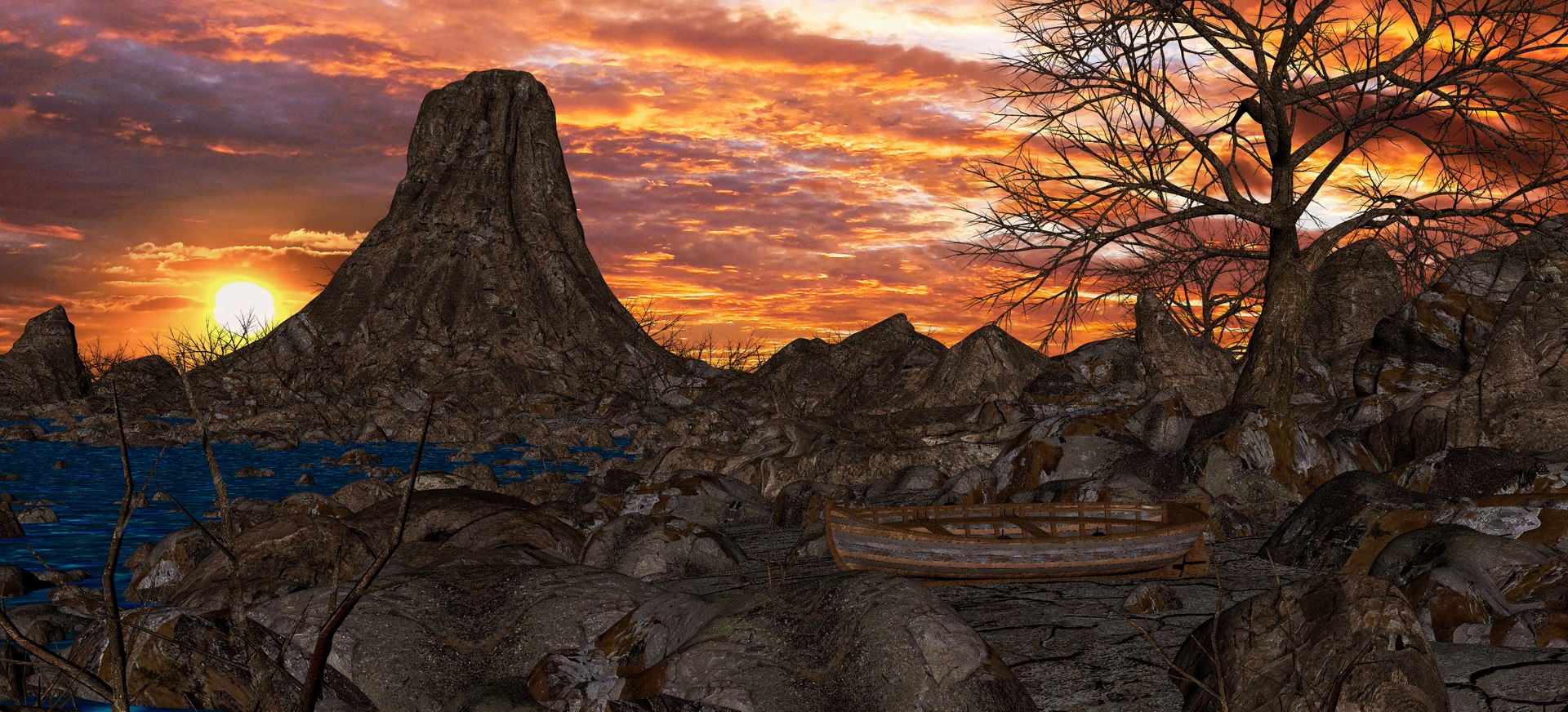 3D Environment Volcano Sunset - TurboSquid 1464393