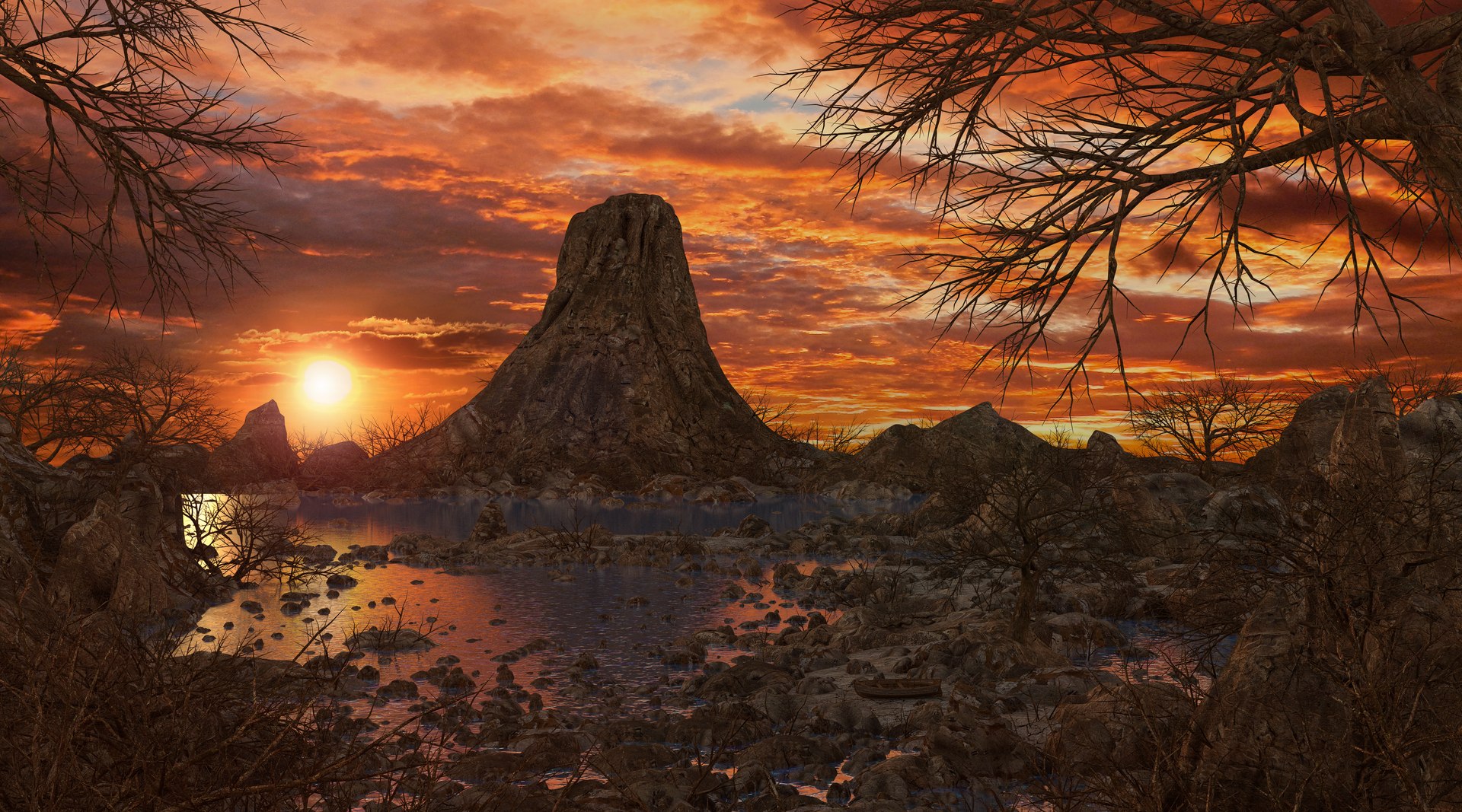 3D Environment Volcano Sunset - TurboSquid 1464393