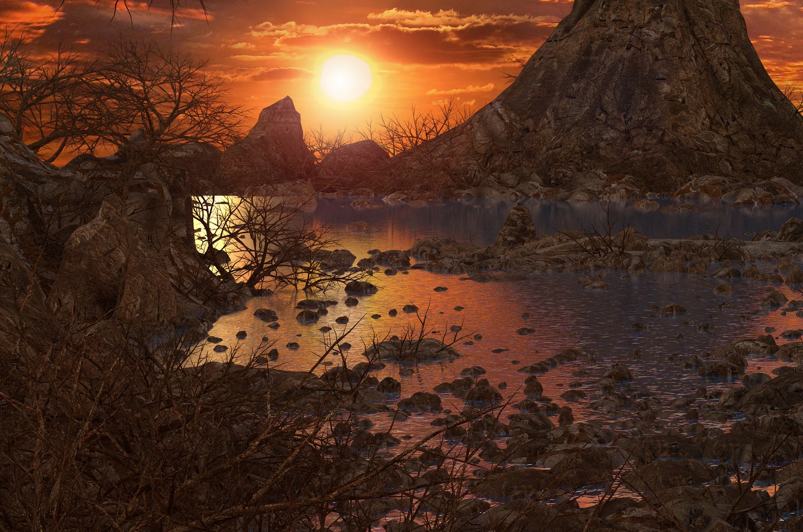 3D Environment Volcano Sunset - TurboSquid 1464393