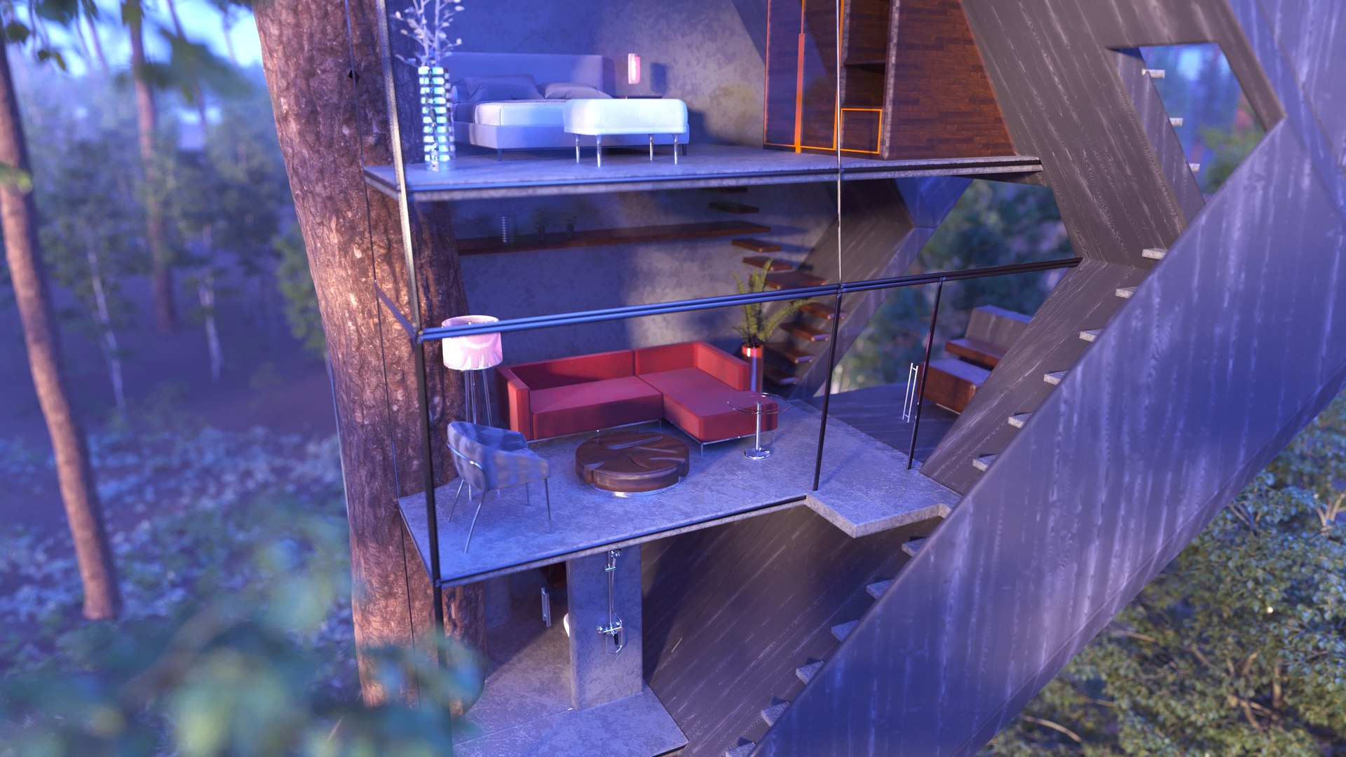 Treehouse In The Forest Jungle 4k Vid Full Project Presentation 3D ...